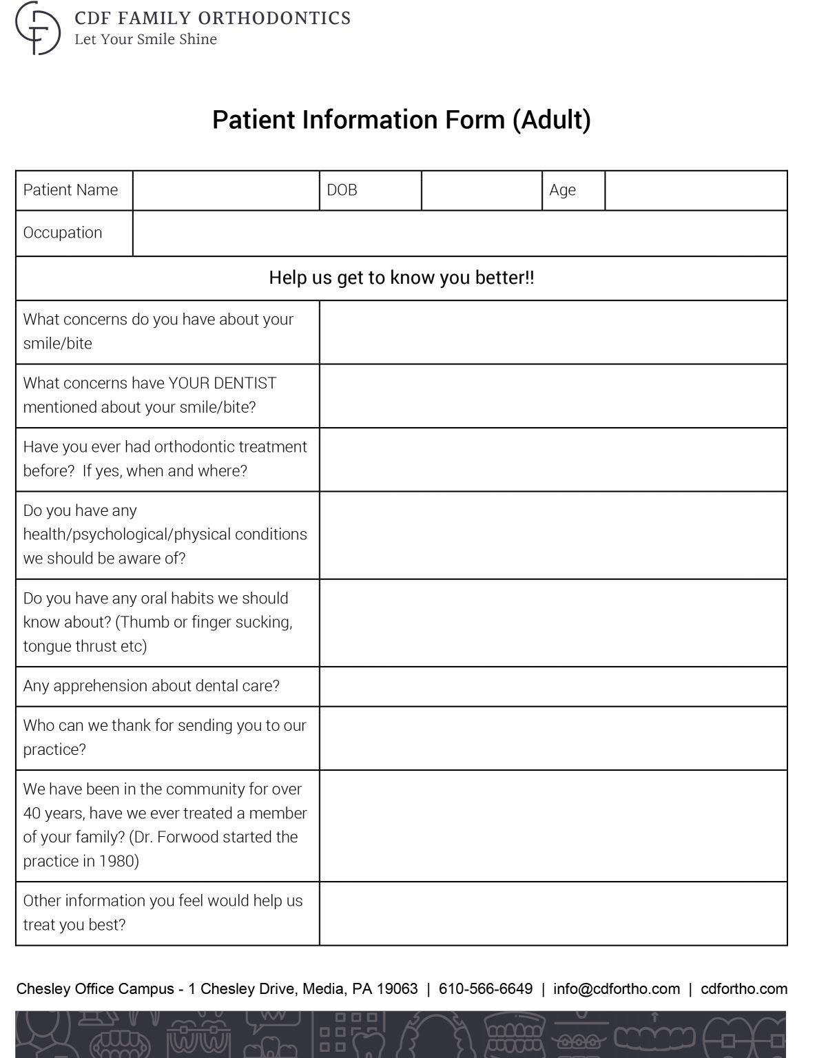 New patient form ADULT - cdfortho