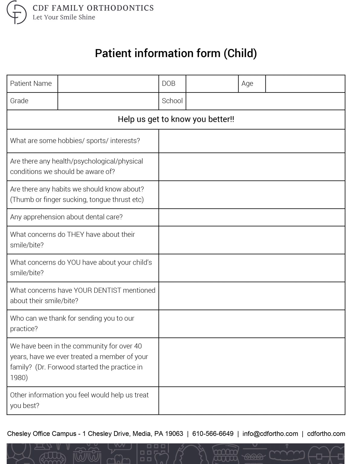 New patient form CHILD - cdfortho