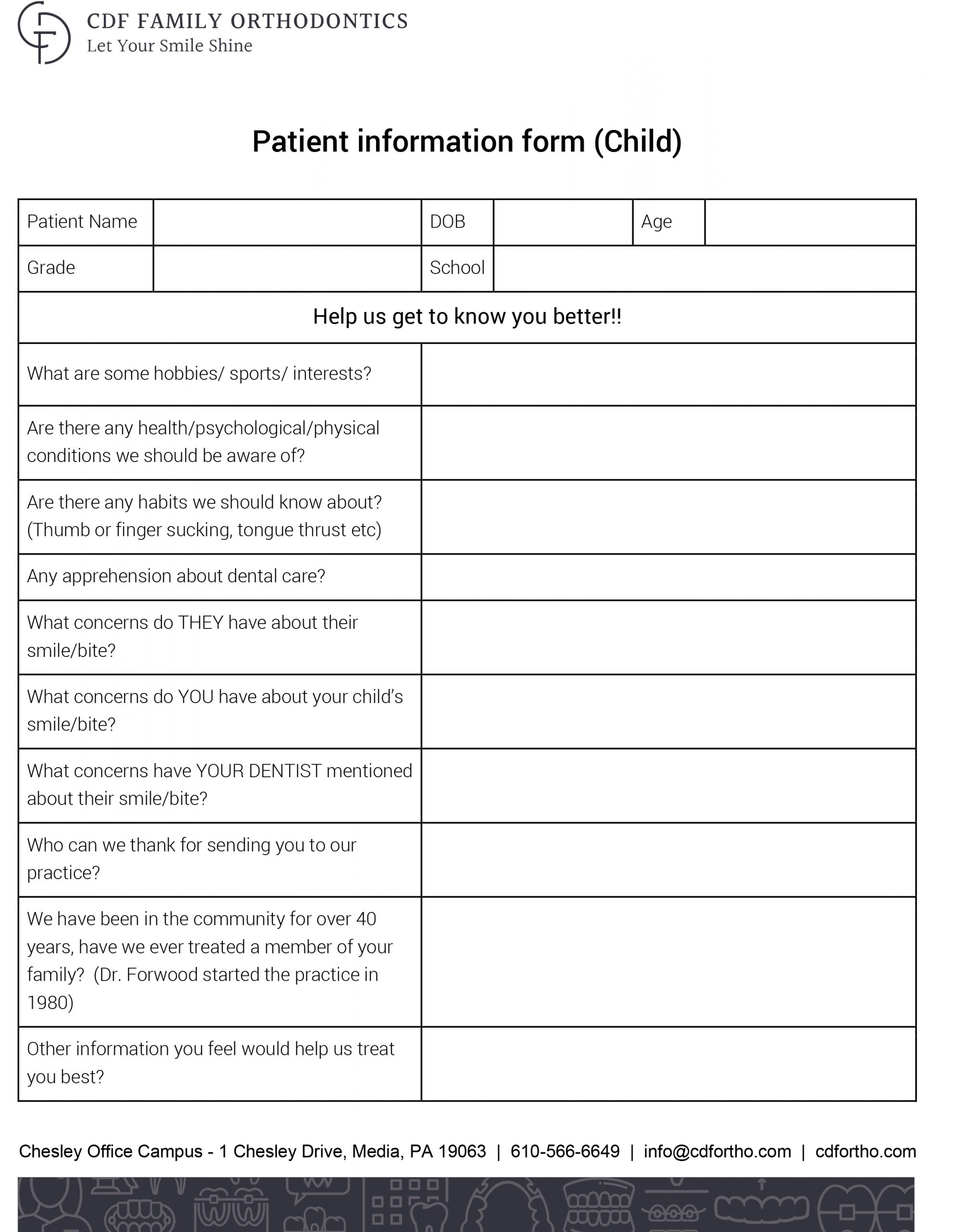 New patient form CHILD - cdfortho