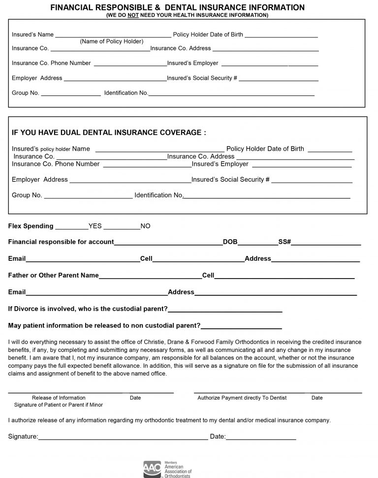 Insurance and Financial Form - cdfortho